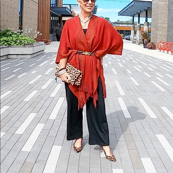 ZYLC | Sweaters | Zylc Red Poncho Ruana Wrap Os | Poshmark
